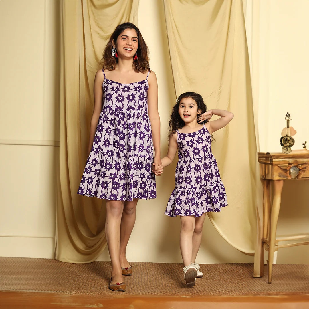 Mom and Daughter Matching Purple Tiered Dress
