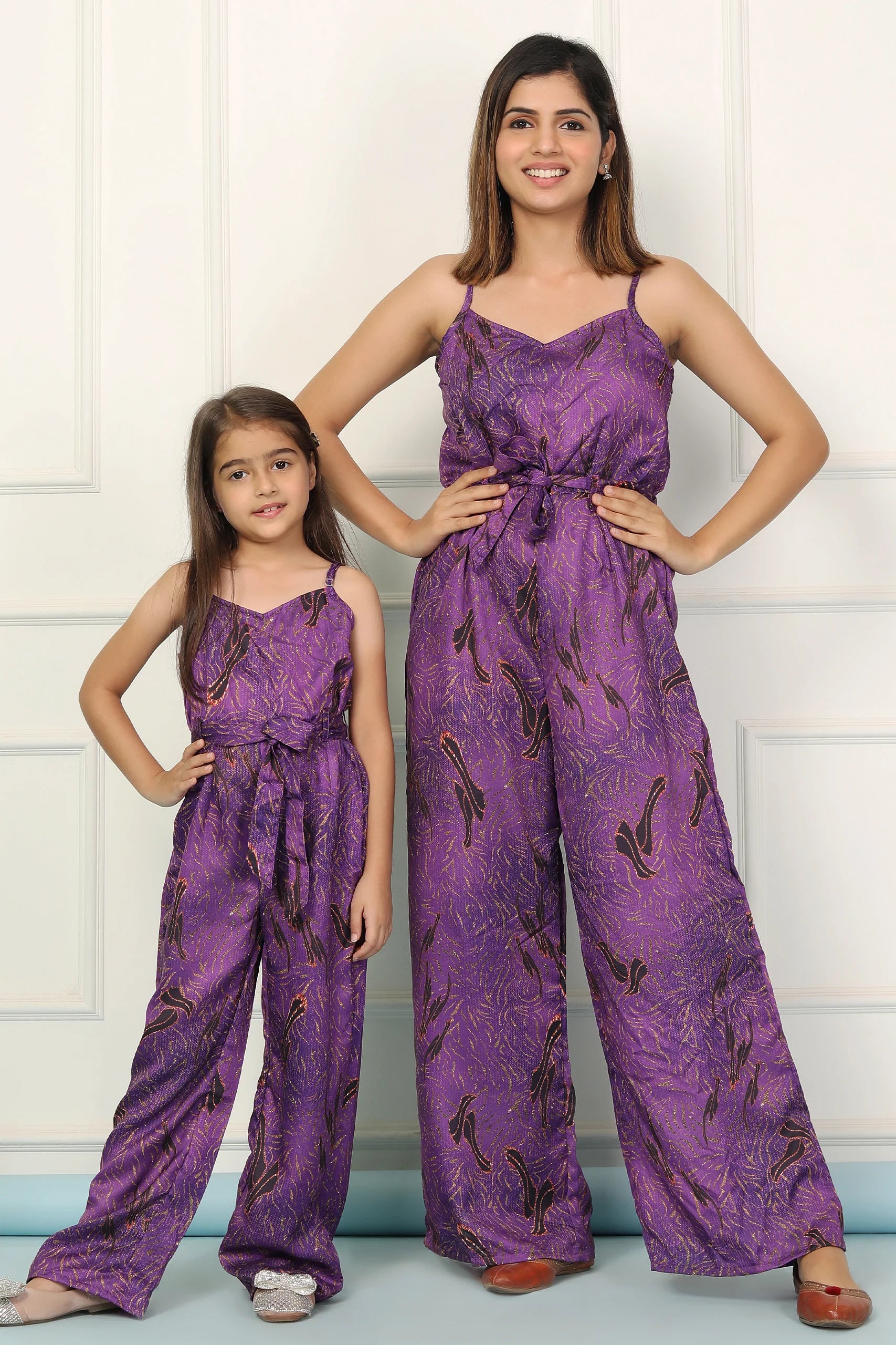 Stylish Matching Purple Spaghetti Jumpsuits for Mom and Daughter - Per