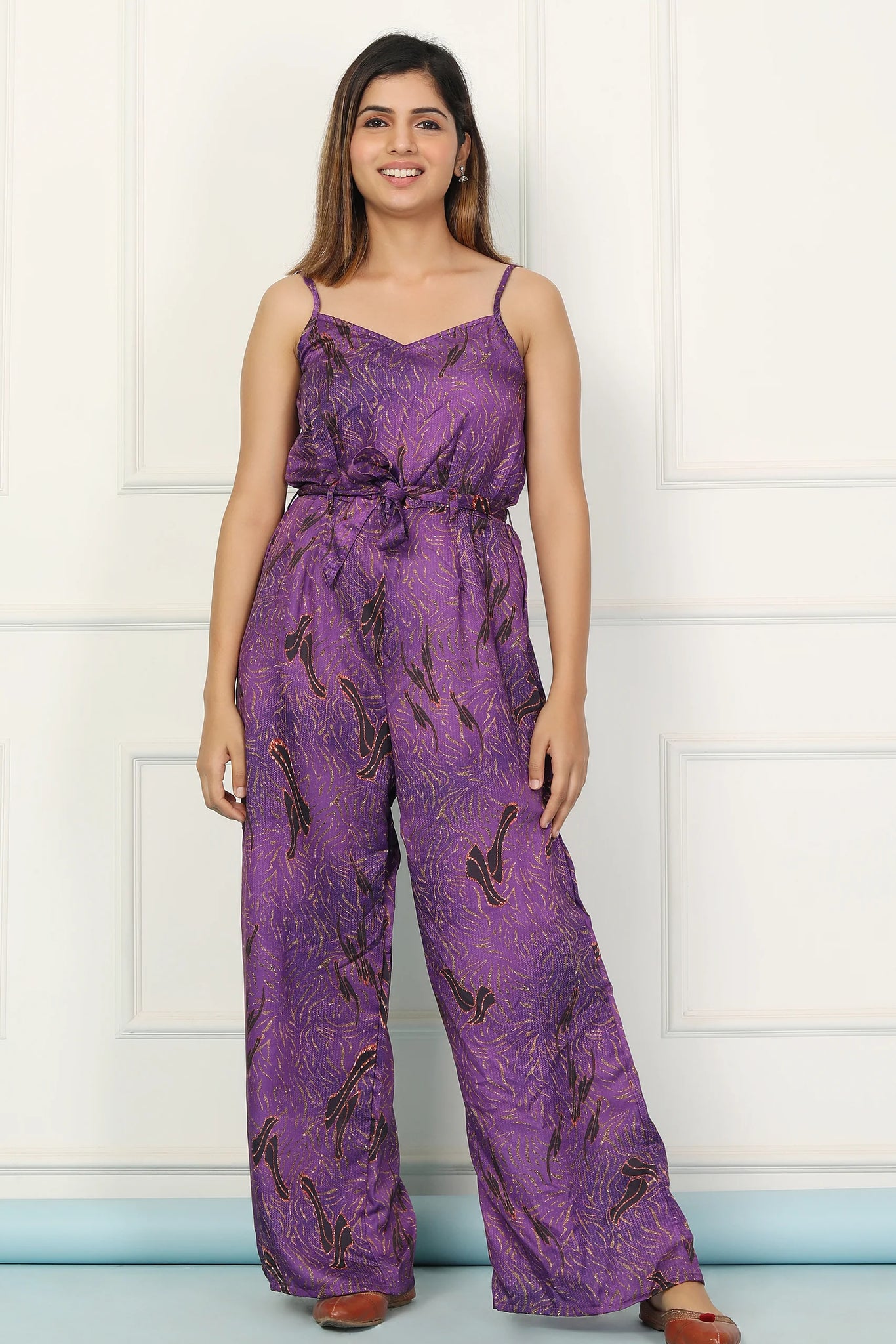 Stylish Matching Purple Spaghetti Jumpsuits for Mom and Daughter - Per