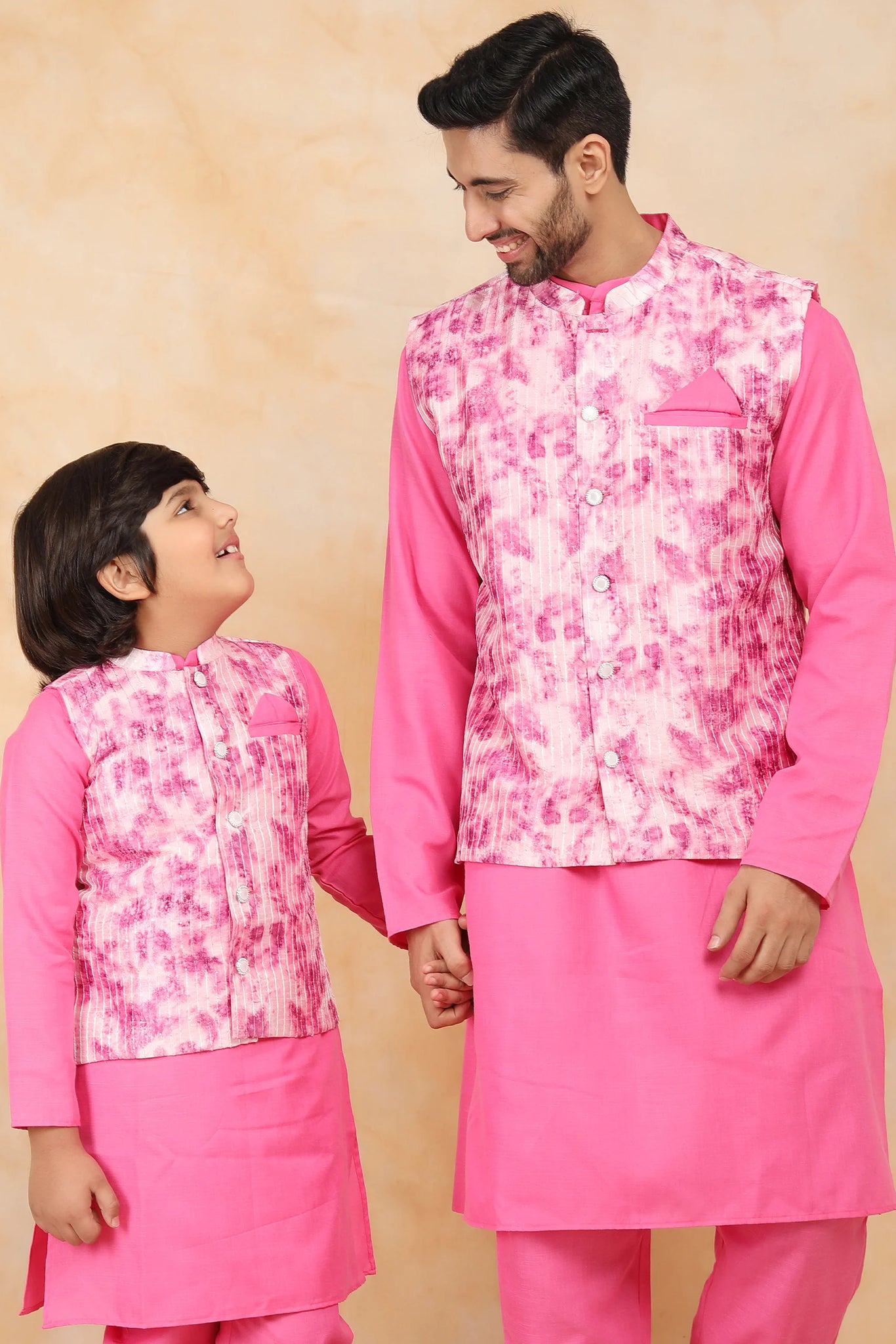Floral Fuchsia Fiesta: Matching Kurta Pyjama Father & Son Twin Set