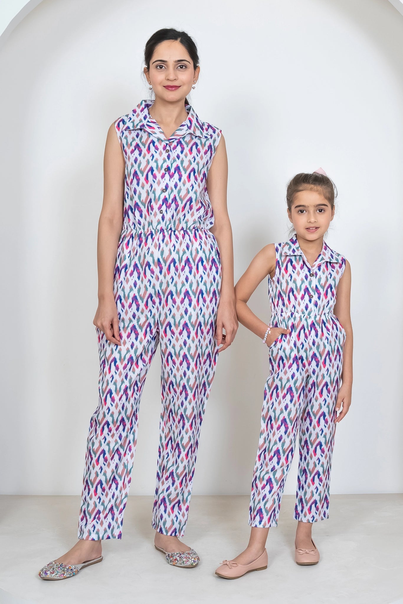 Ikkat Multicolored Jumpsuit Duo: Matching Outfits for Mom and Daughter