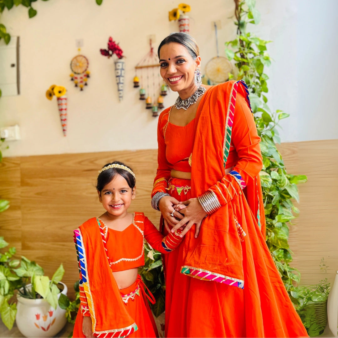 Orange Chaniya Choli Set For Mom And Me